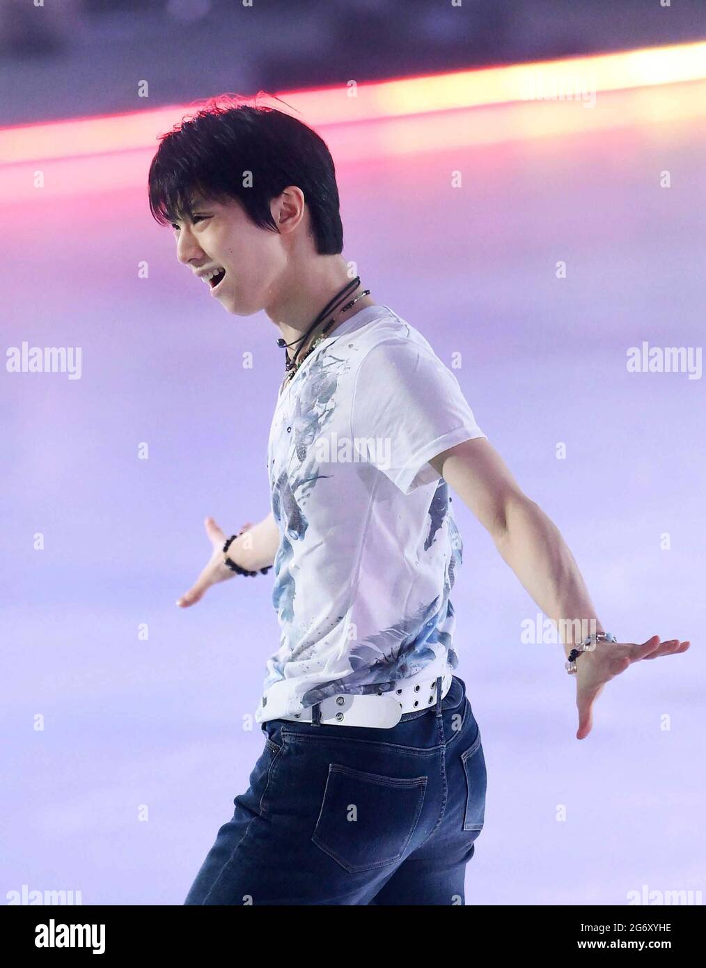 Japanese figure skater Yuzuru Hanyu takes part in the Dreams on Ice ...