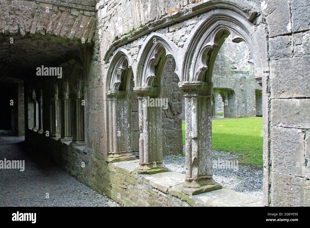 A detail of Bective Abbey Cloister in Ireland Stock Photo - Alamy