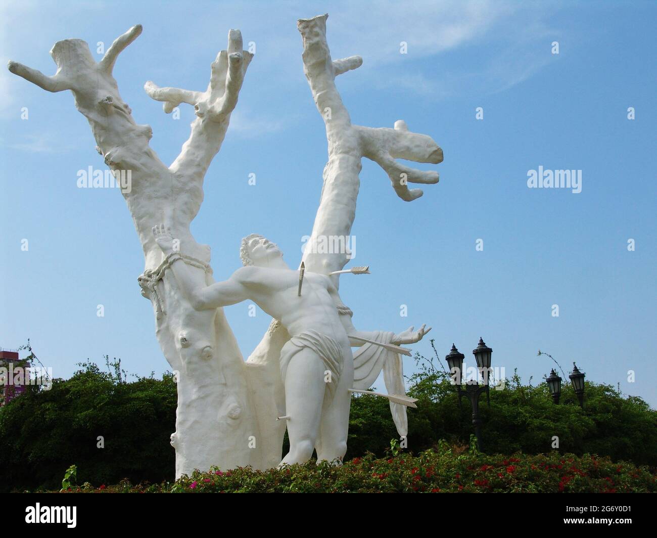 Marble monument of Saint Sebastian in Maracaibo, Venezuela under a ...