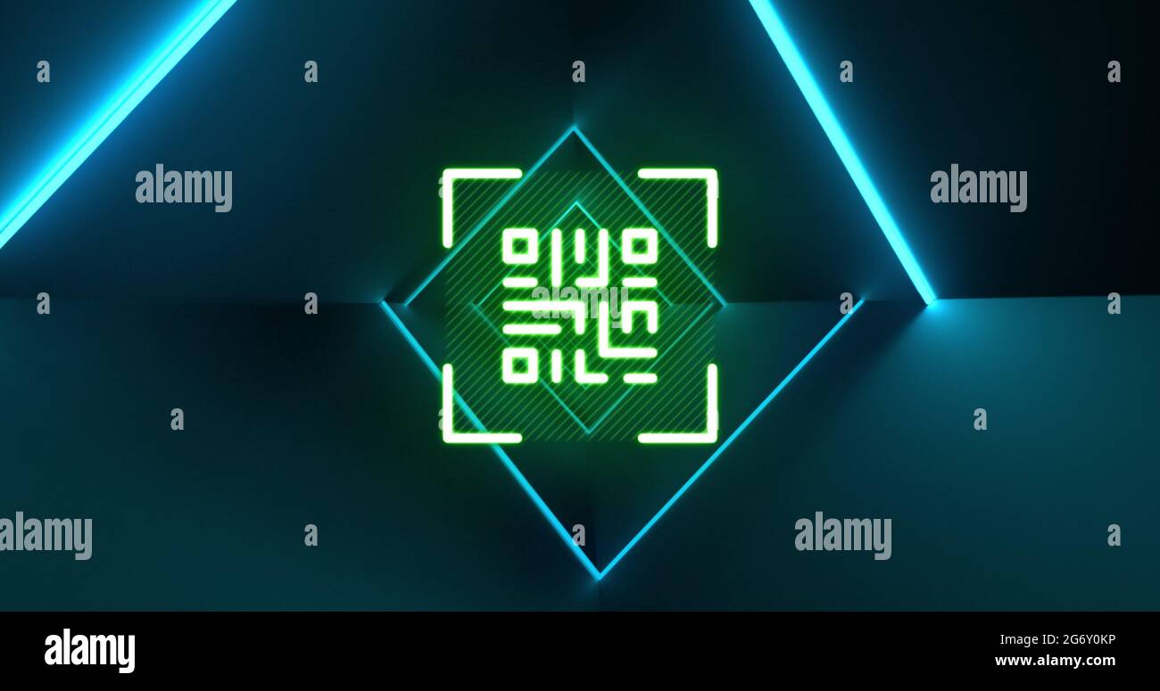 Image of flickering green QR code with blue lines Stock Photo - Alamy