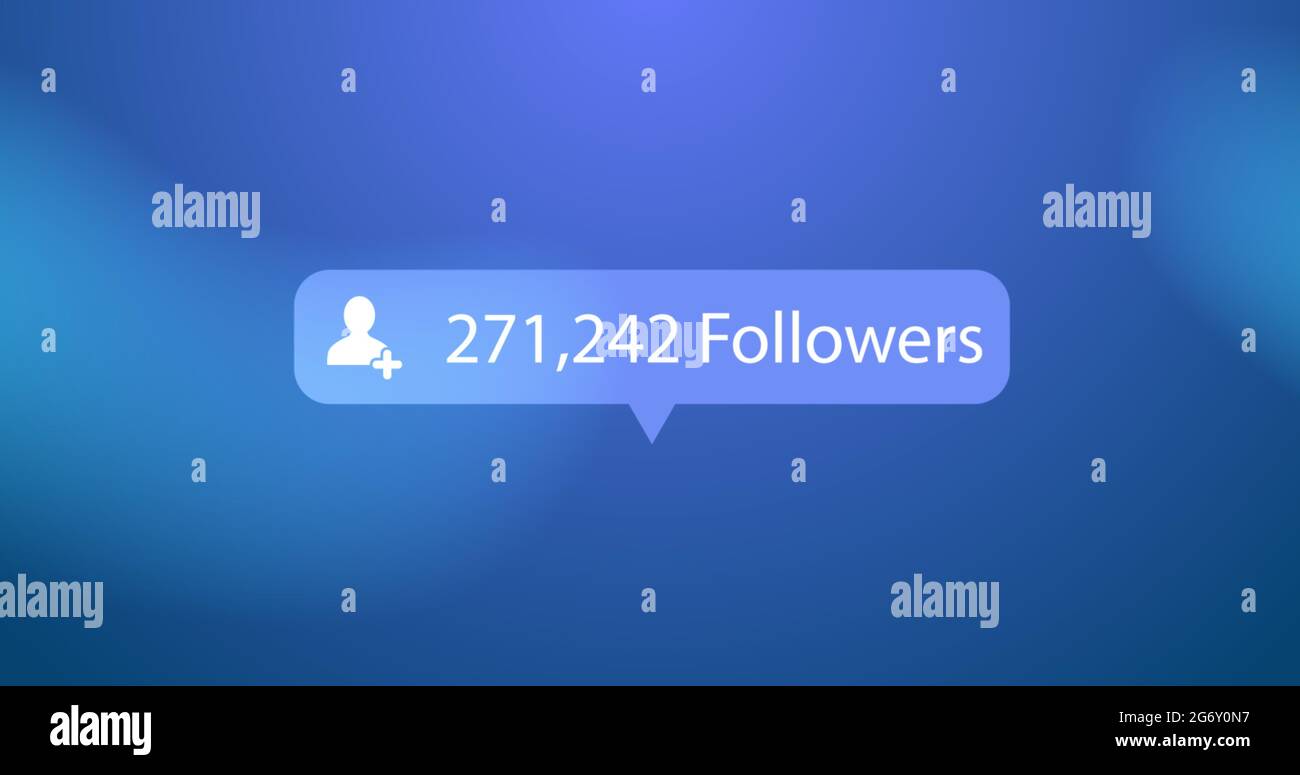 Profile icon, followers text and increasing numbers on speech bubble ...
