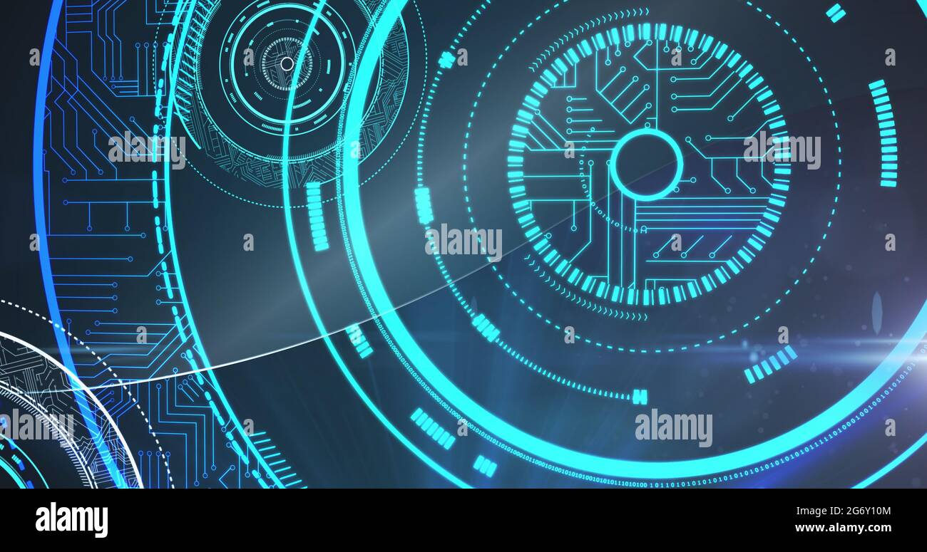 Image of digital circuit board with glowing green circles scopes Stock ...