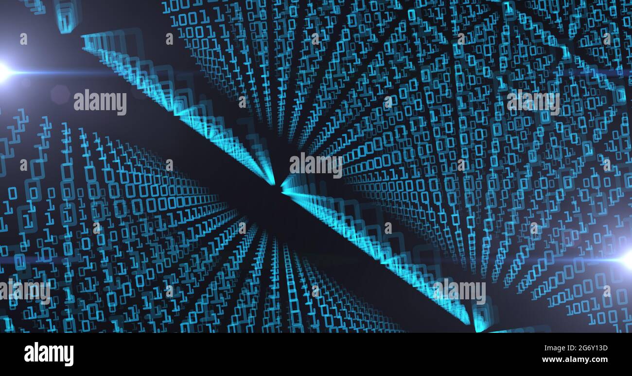 Image of digital interface with blue binary coding in rows Stock Photo ...