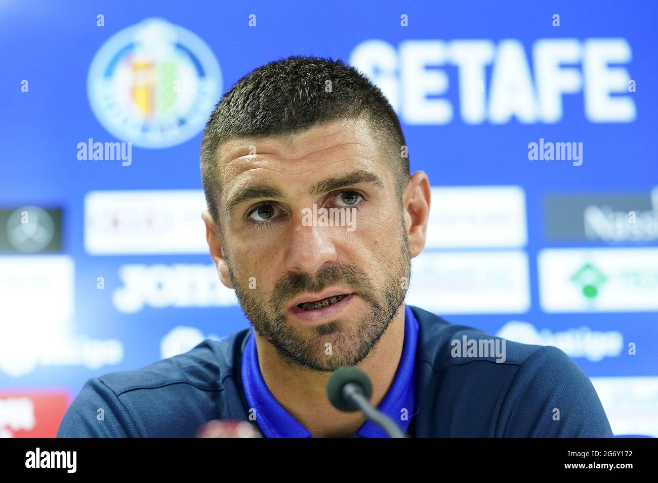 Getafe CF's new player Stefan Mitrovic during his official presentation ...