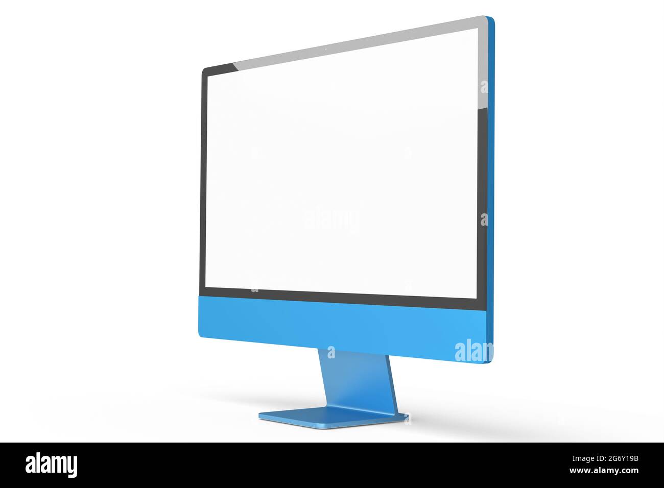 Realistic blue computer screen display isolated on white background. 3D ...