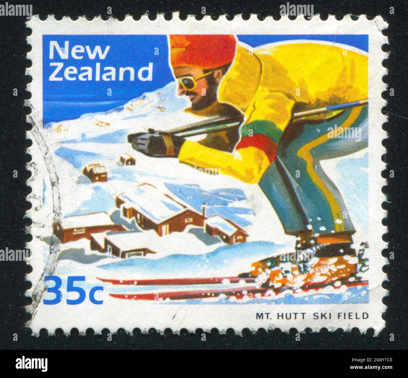 NEW ZEALAND - CIRCA 1984: stamp printed by New Zealand, shows Skier at ...