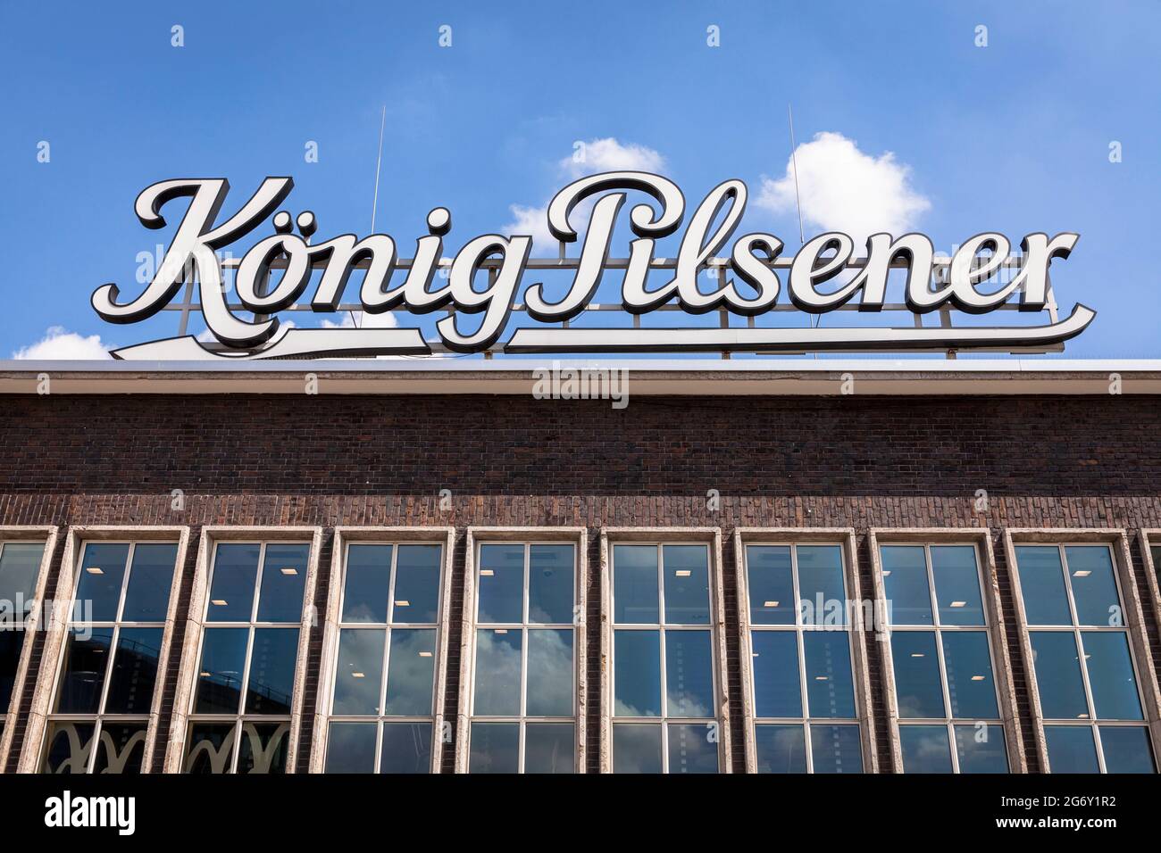 logo of the beer brand Koenig Pilsener on the main station, Duisburg ...