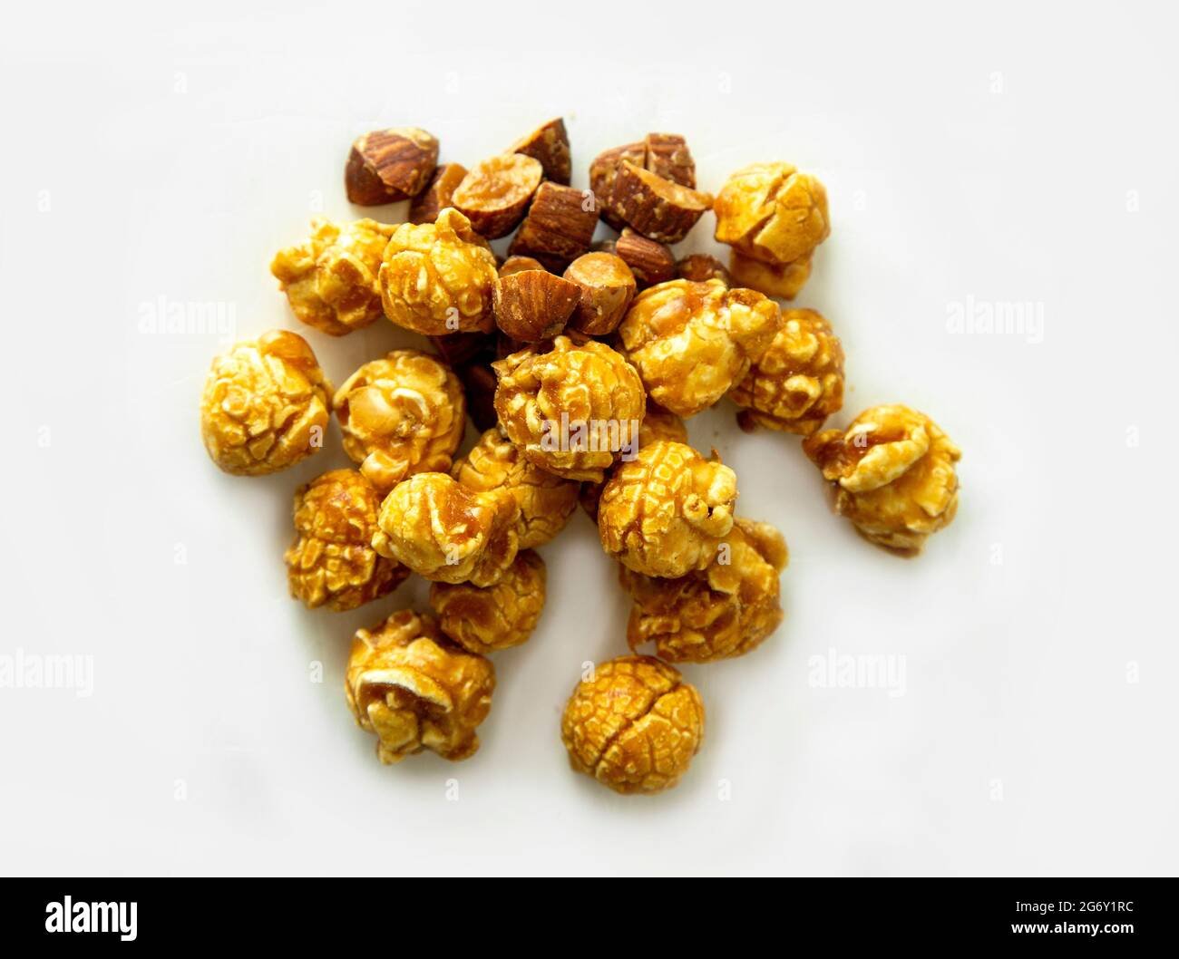 almond nut caramel popcorn on isolated background (include path Stock ...