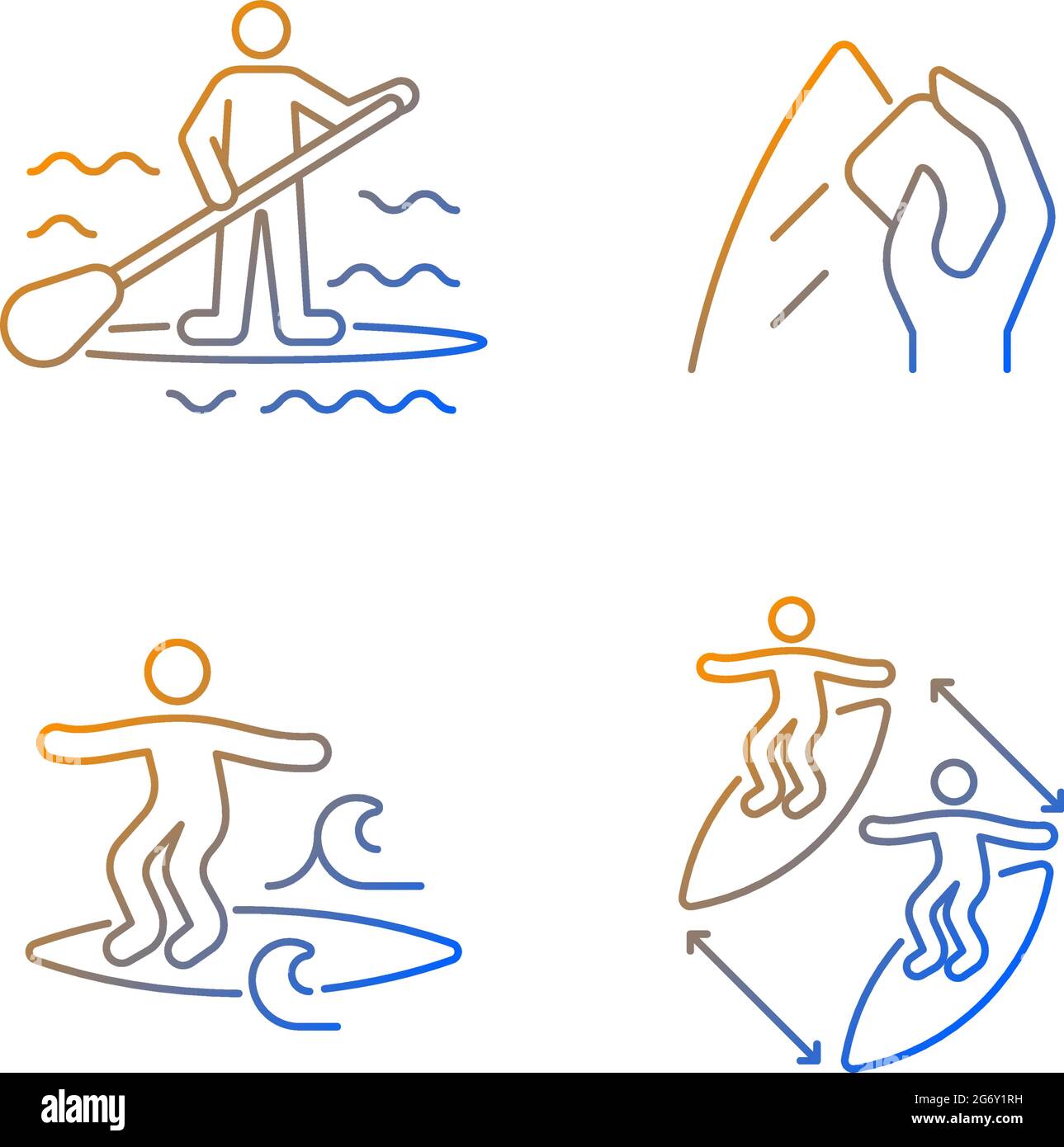Riding waves in ocean gradient linear vector icons set Stock Vector ...