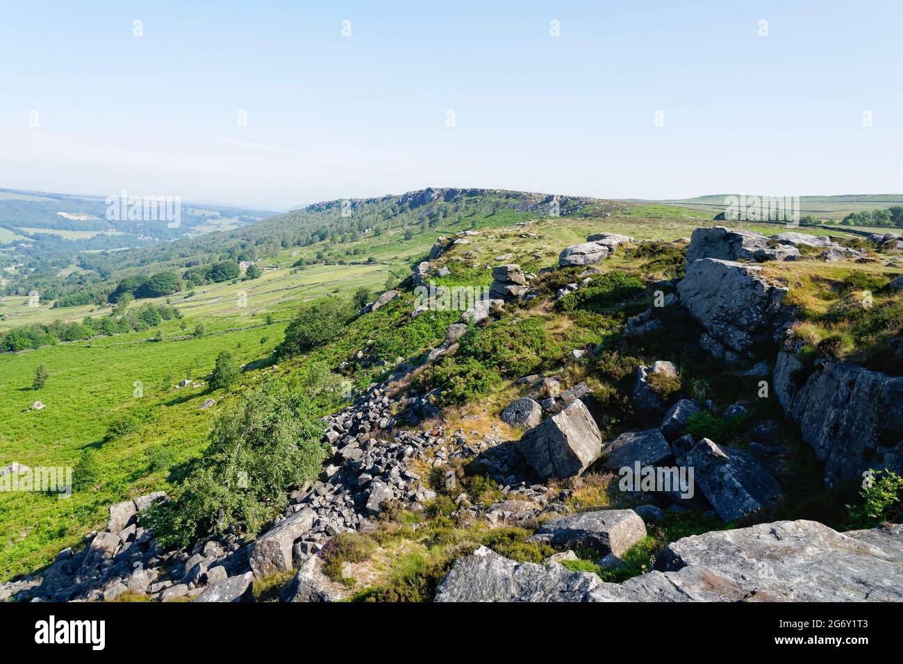 An old abandoned millstone quarry on Baslow Edge with large gritstone ...