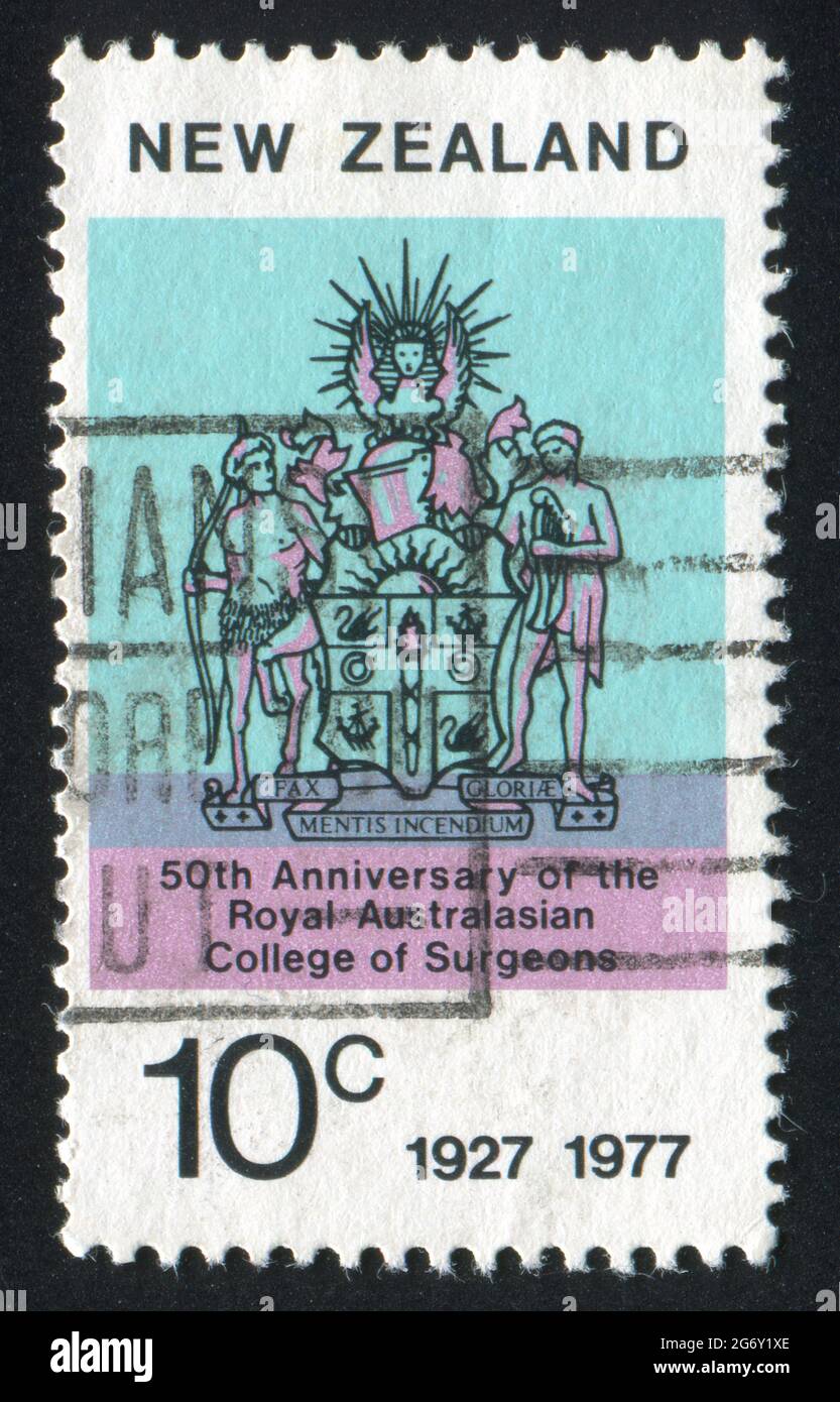 NEW ZEALAND - CIRCA 1977: stamp printed by New Zealand, shows coat of ...