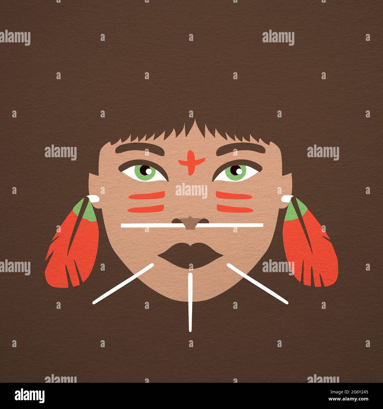Amazon tribal kid portrait - Realistic flat style graphic illustration ...