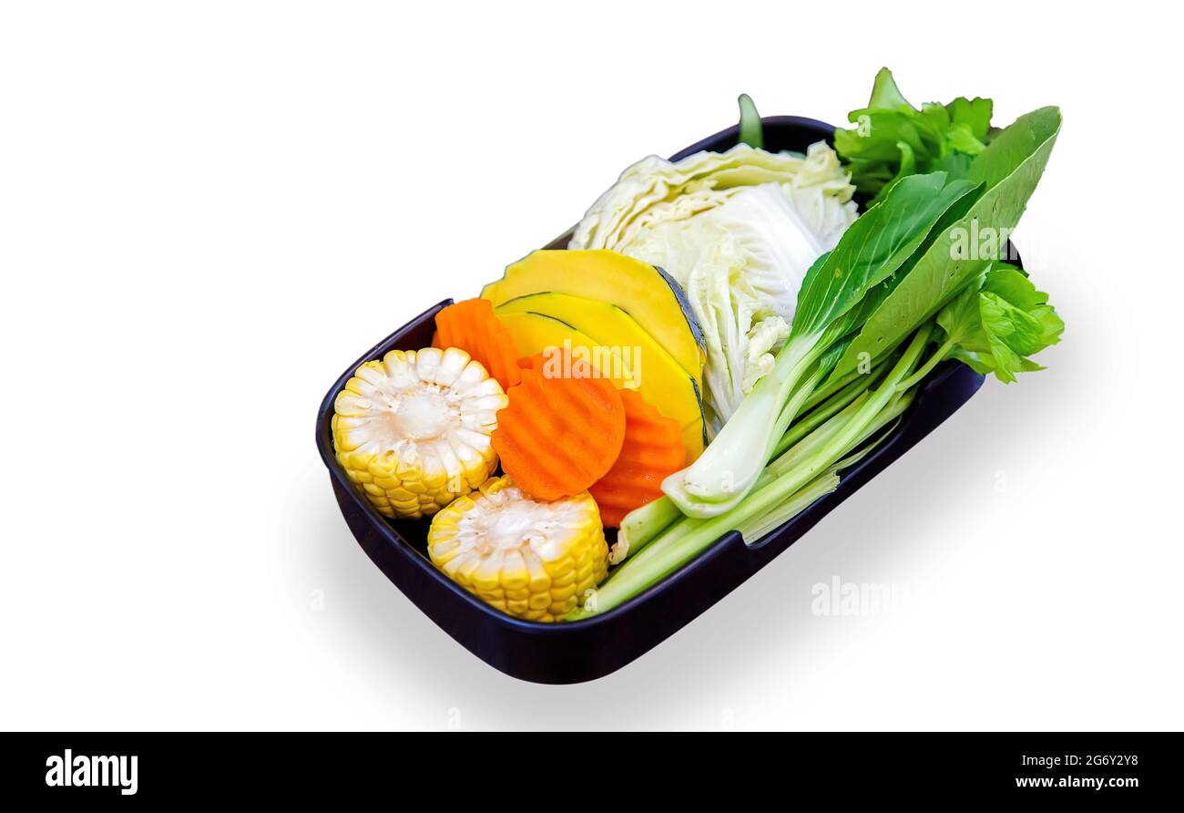 vegetable set for shabu isolated on white background including carrot ...