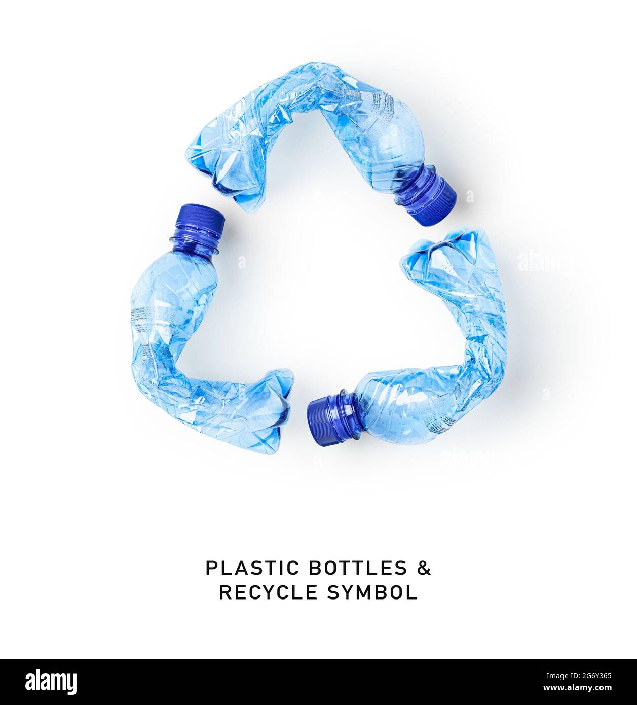 Recycle symbol made of used plastic bottles isolated on white ...