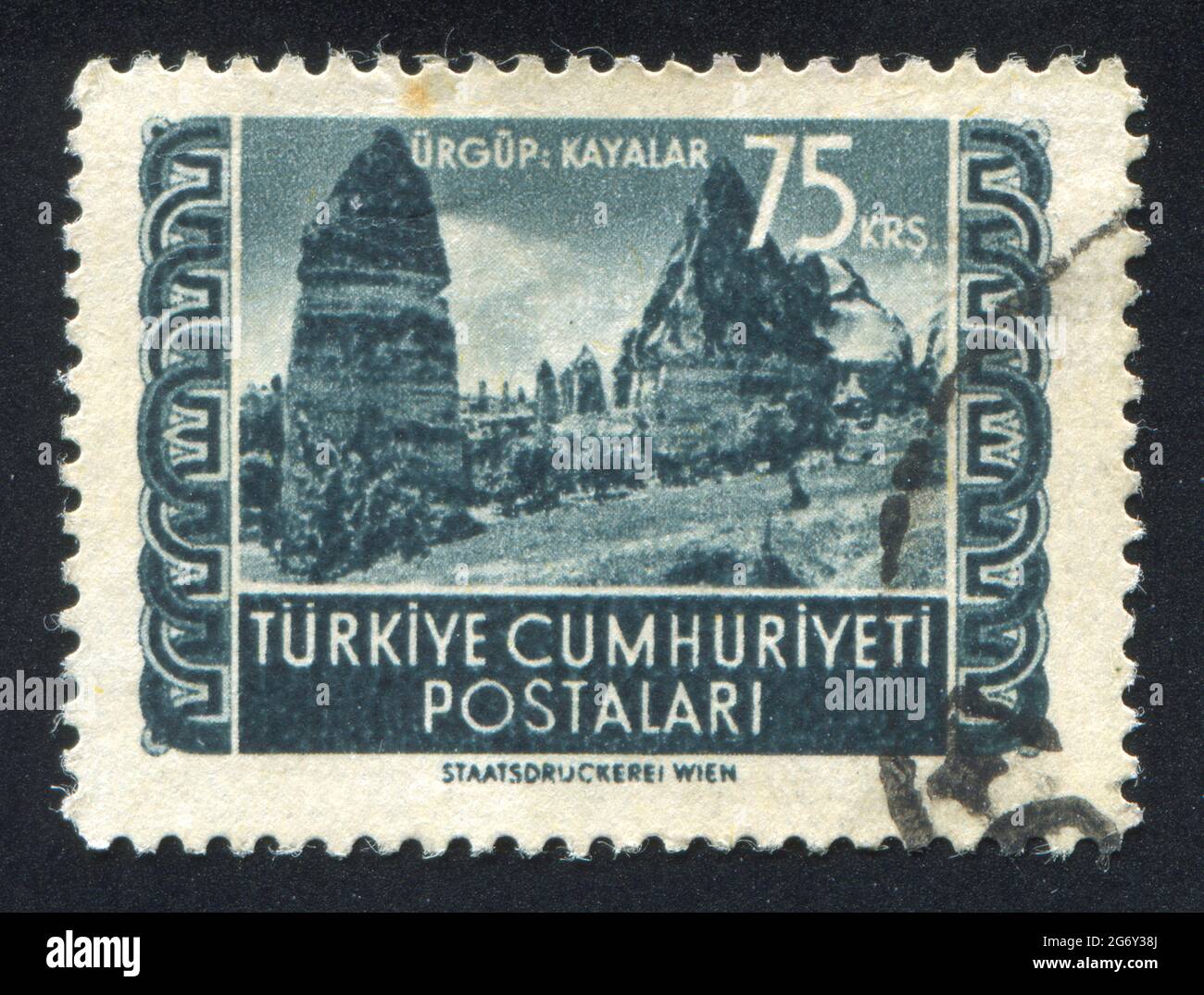 TURKEY - CIRCA 1952: stamp printed by Turkey, shows rocks, Urgup, circa ...