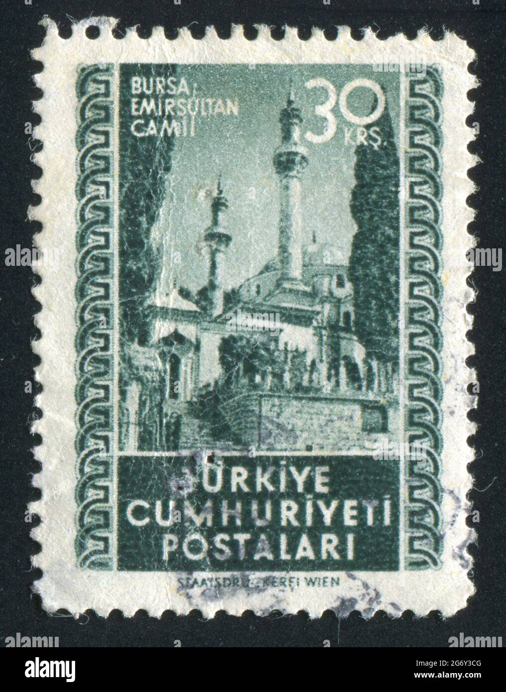 TURKEY - CIRCA 1952: stamp printed by Turkey, shows Mosque, Bursa ...
