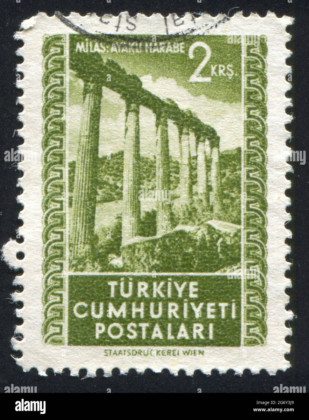 TURKEY - CIRCA 1952: stamp printed by Turkey, shows Ruins, Milas, circa ...