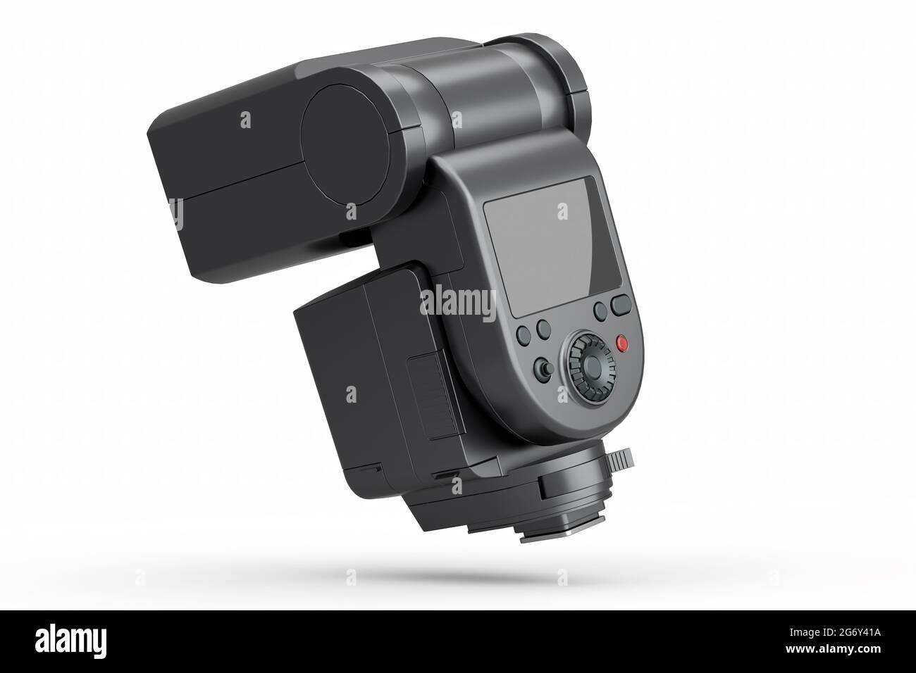 Camera external flash speedlight isolated on white background. 3D ...