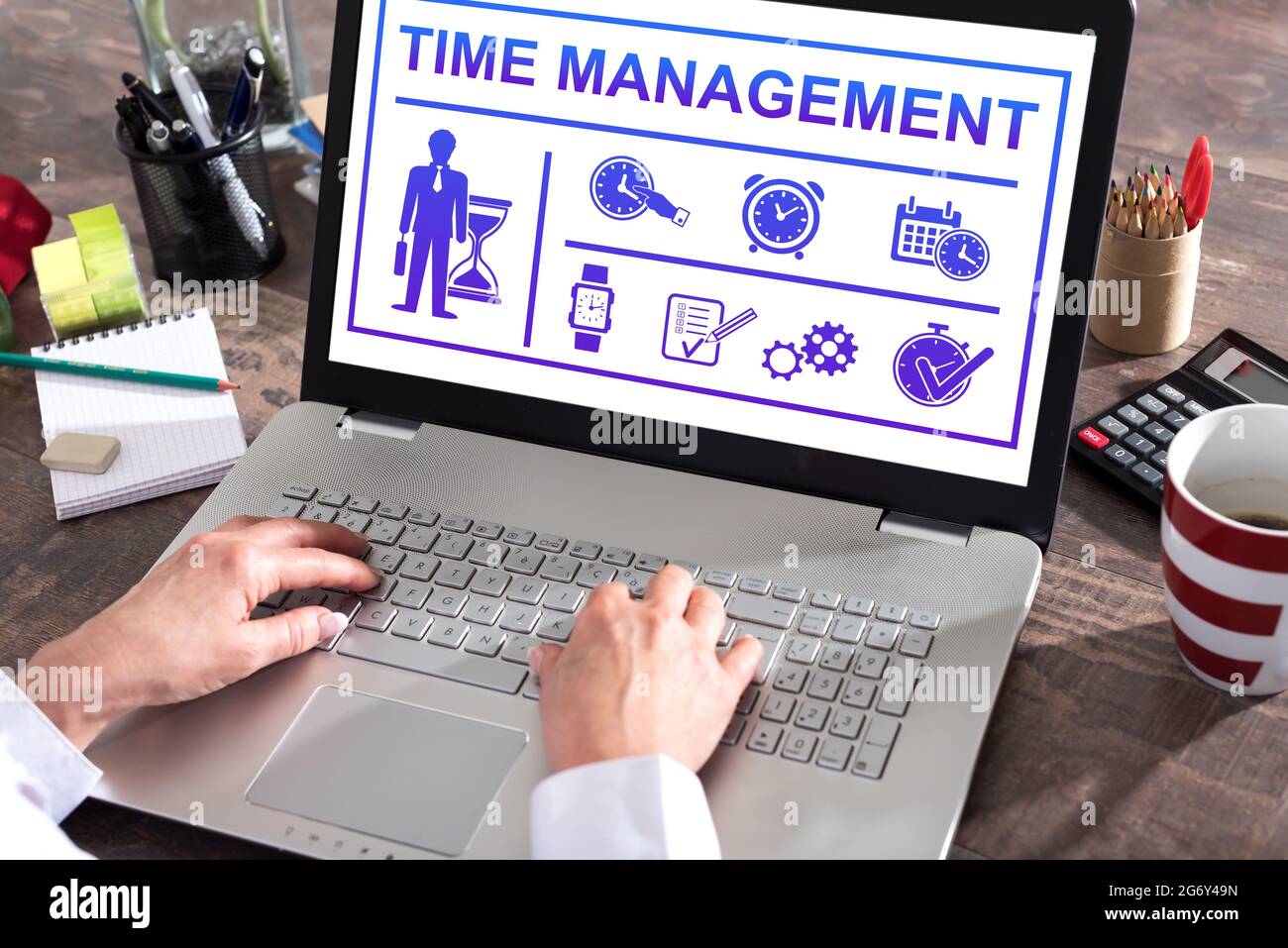 Time management concept shown on a laptop screen Stock Photo - Alamy