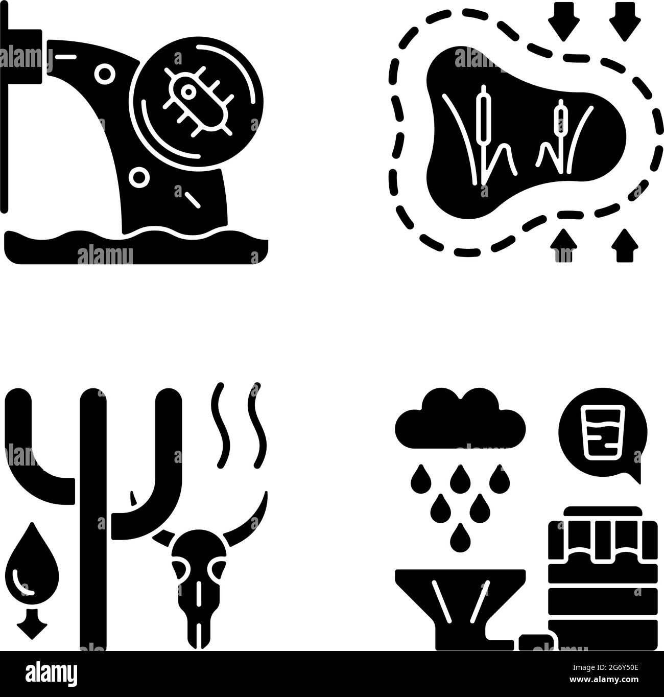 Worldwide rising water demand black glyph icons set on white space ...