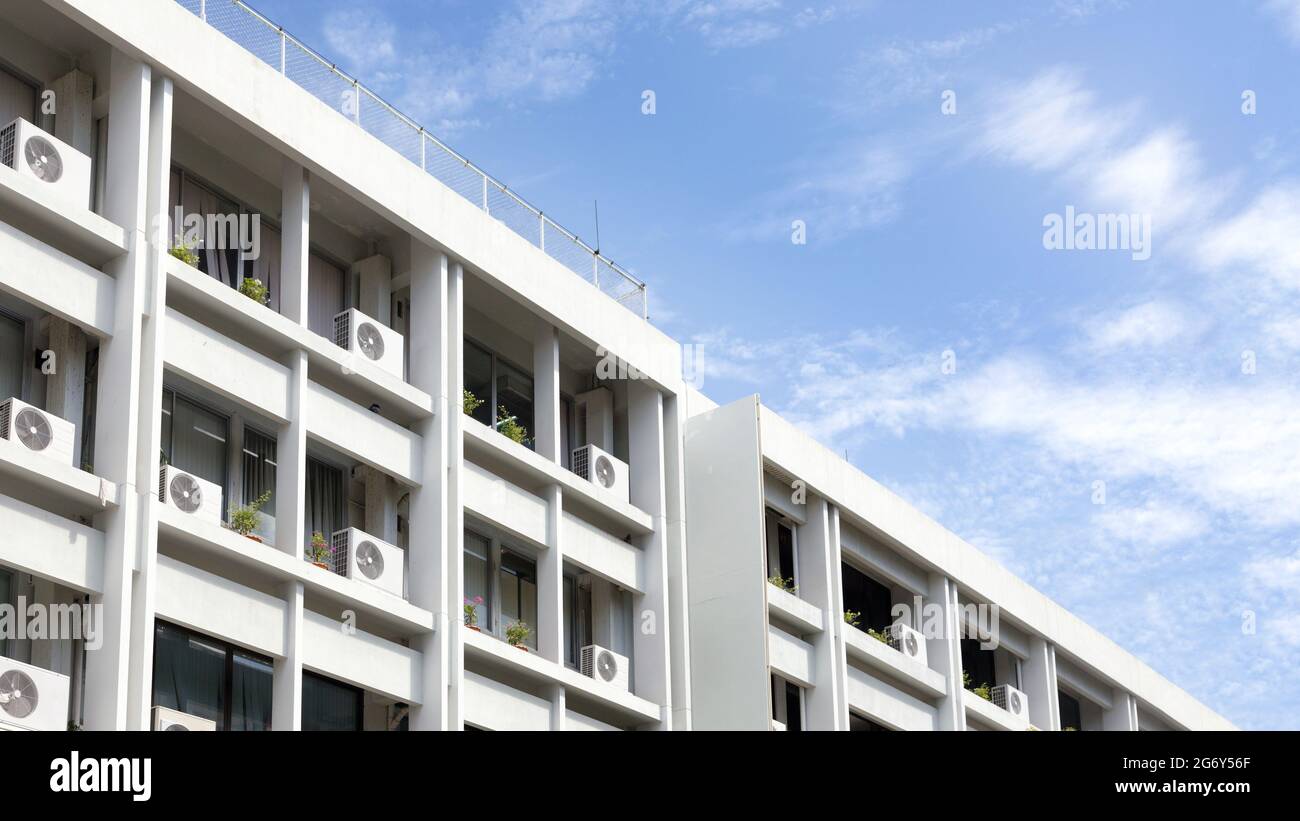 Air compressor machine part of air conditioner system on balcony with ...