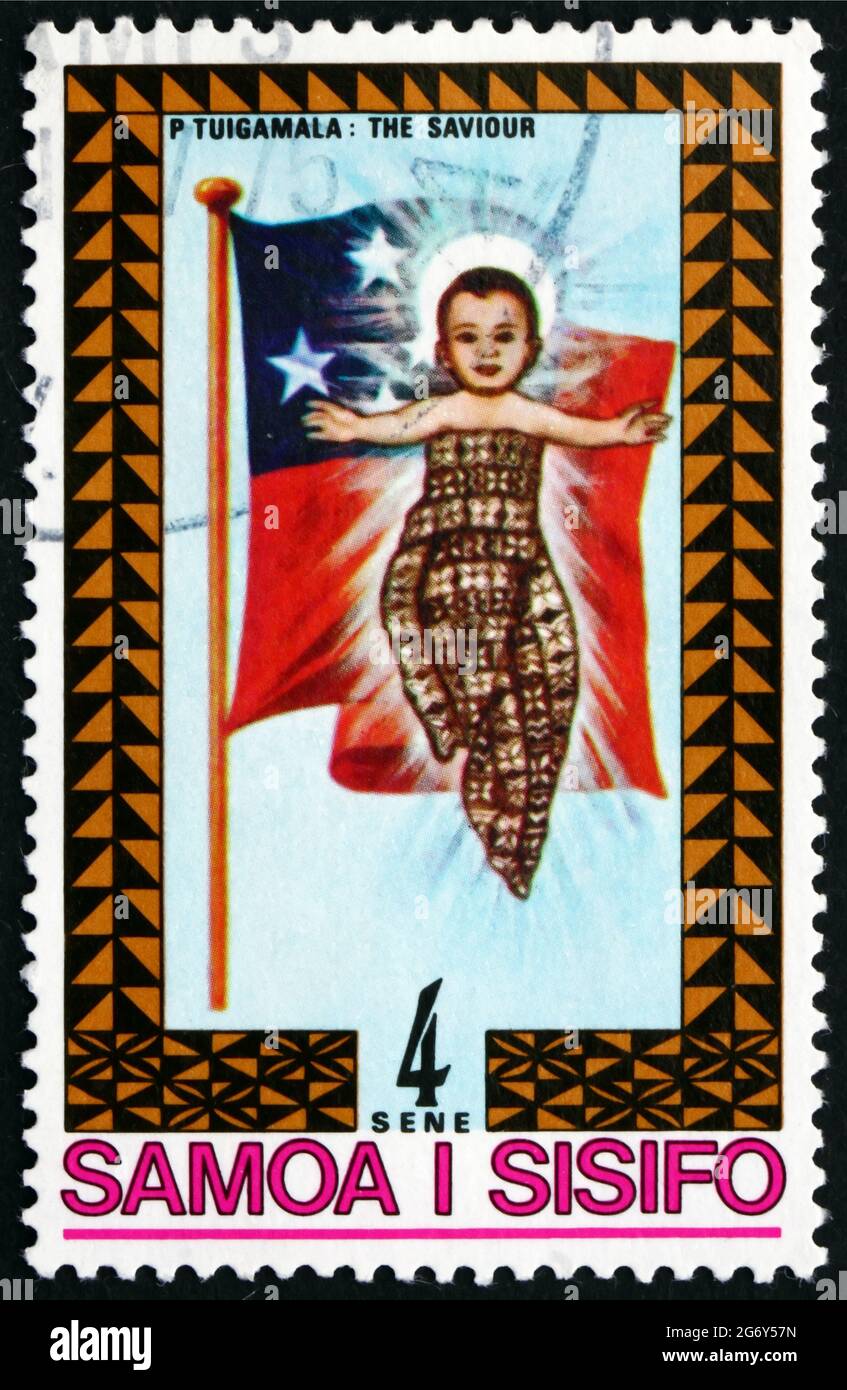 SAMOA - CIRCA 1975: a stamp printed in the Samoa shows Christ Child and ...