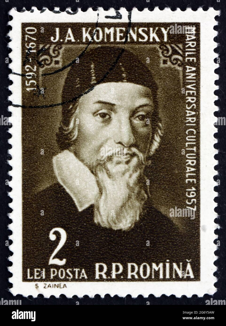ROMANIA - CIRCA 1958: a stamp printed in the Romania shows Jan Amos ...