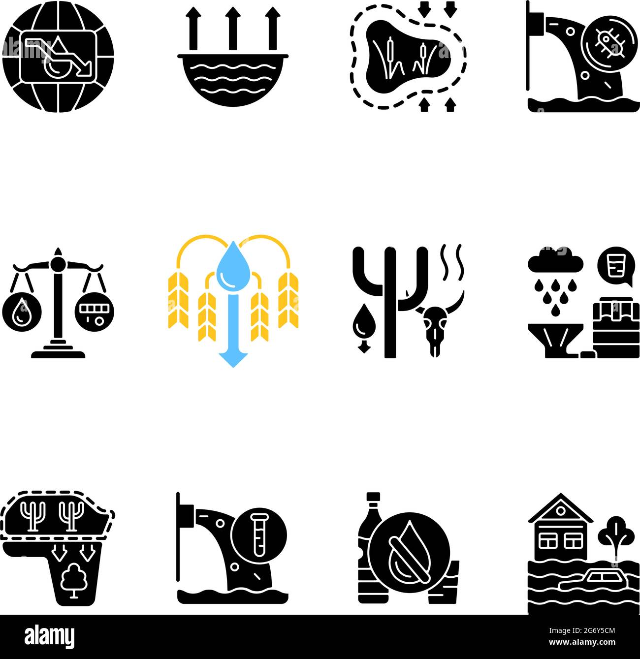 Global water crisis black glyph icons set on white space Stock Vector ...