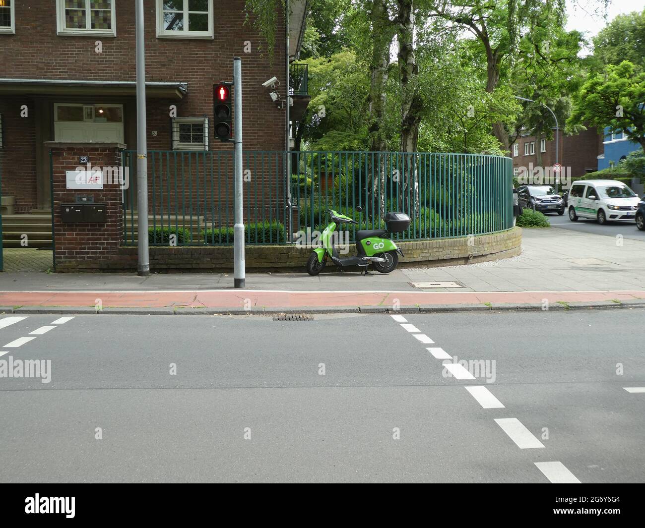 06 July 2021, North Rhine-Westphalia, Cologne: An electric scooter of ...