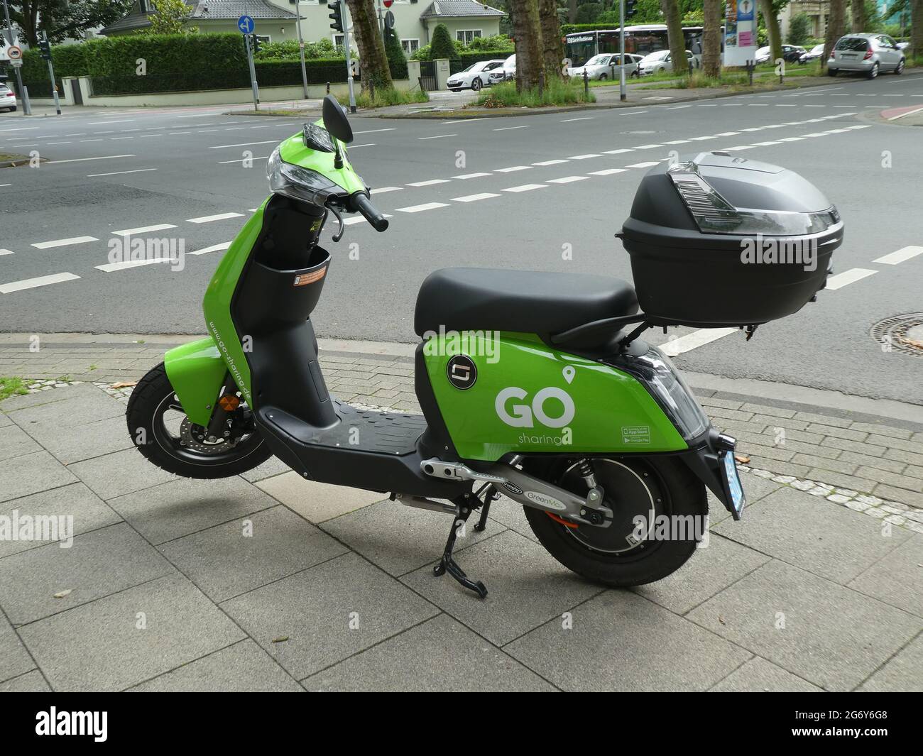 06 July 2021, North Rhine-Westphalia, Cologne: An electric scooter of ...