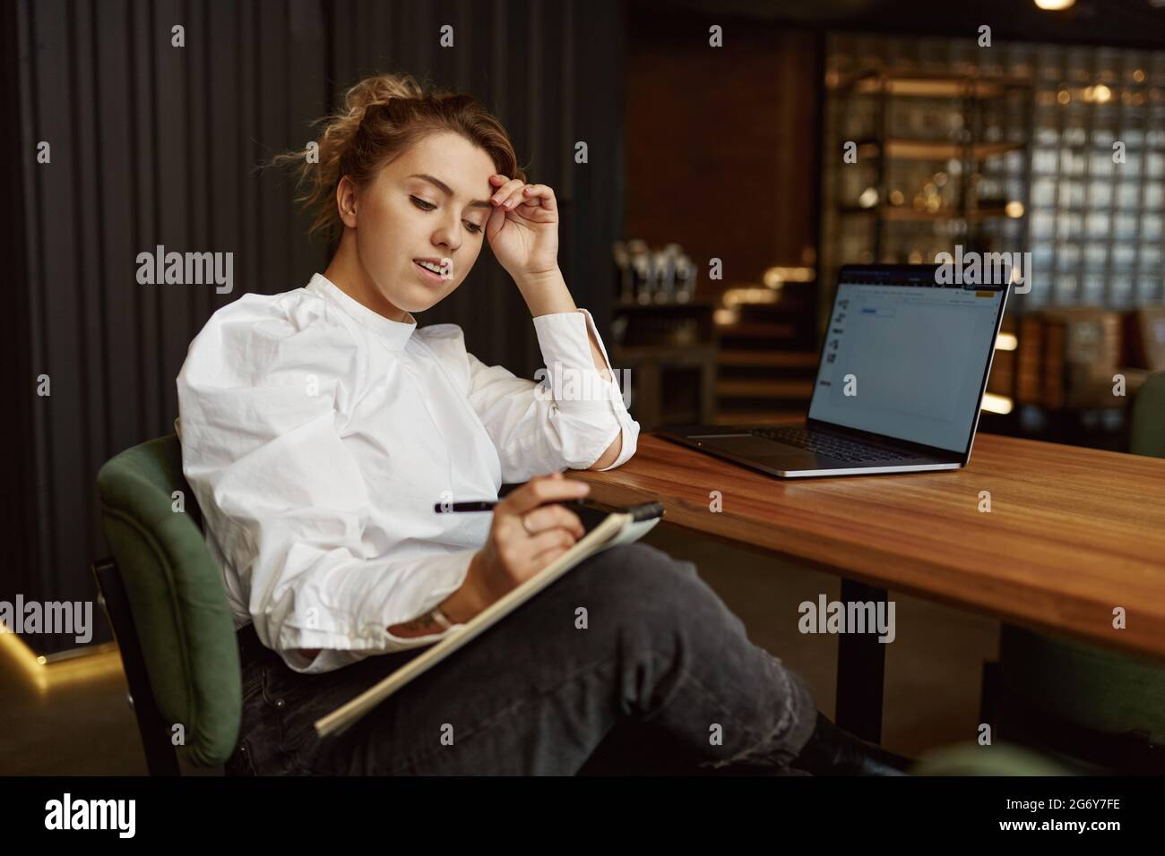 Woman remote working cafe hi-res stock photography and images - Alamy