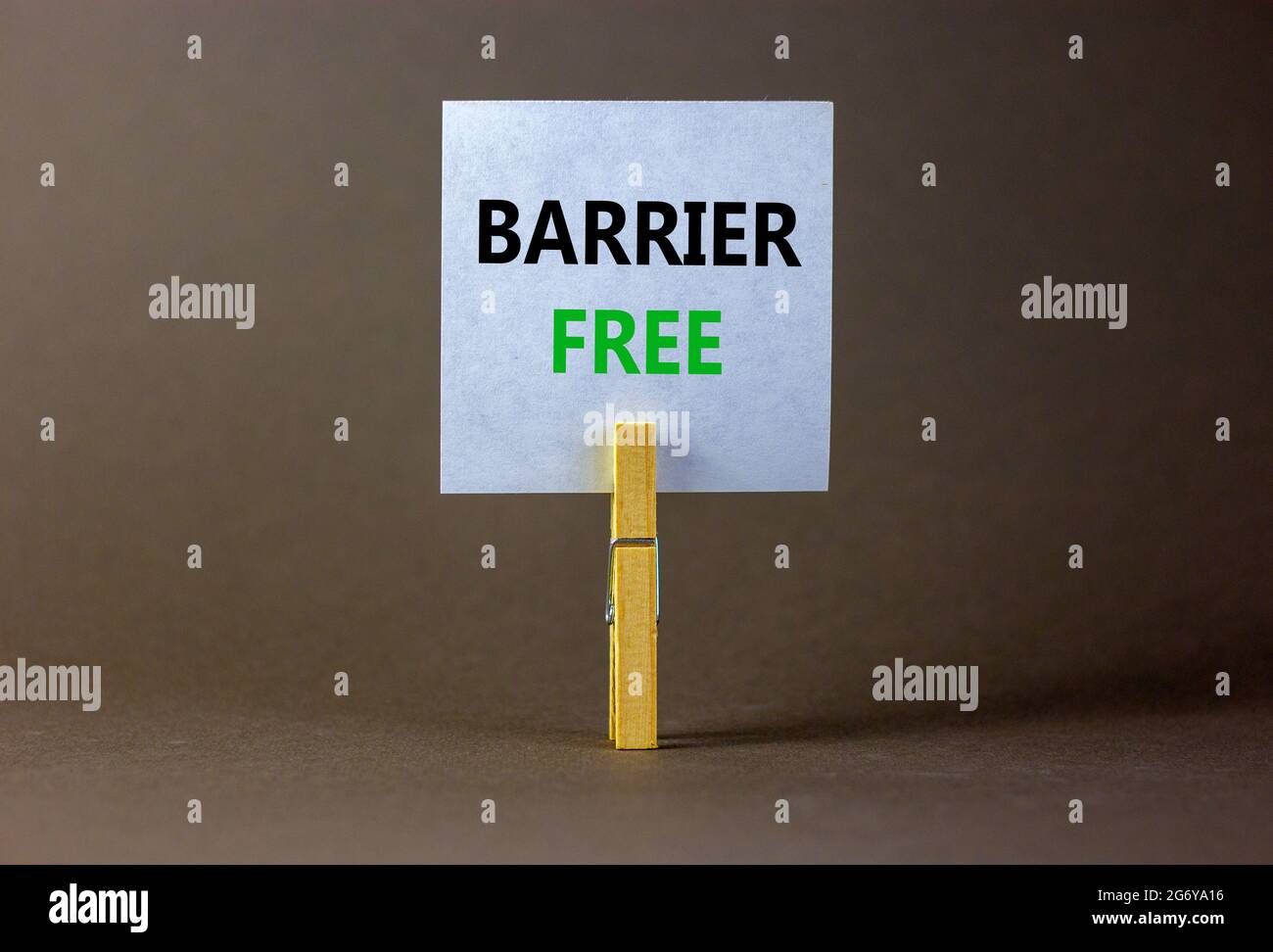 Barrier free symbol. White paper with words 'Barrier free', clip on ...