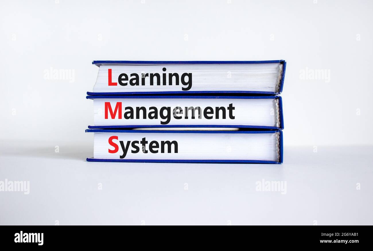 LMS, learning management system symbol. Books with words 'LMS, learning ...