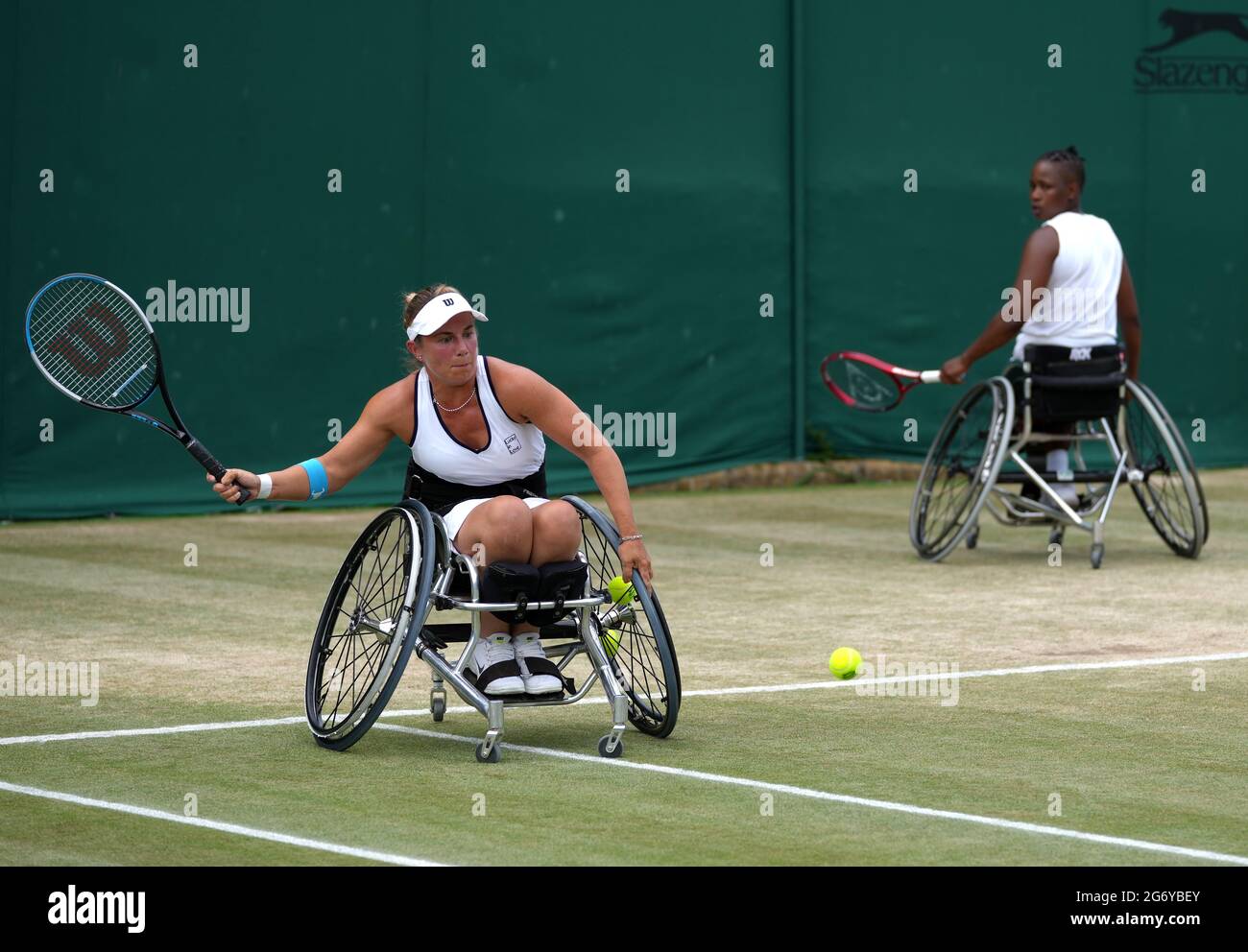 Lucy Shuker (left) and Kgothatso Montjane in action against Aniek Van ...