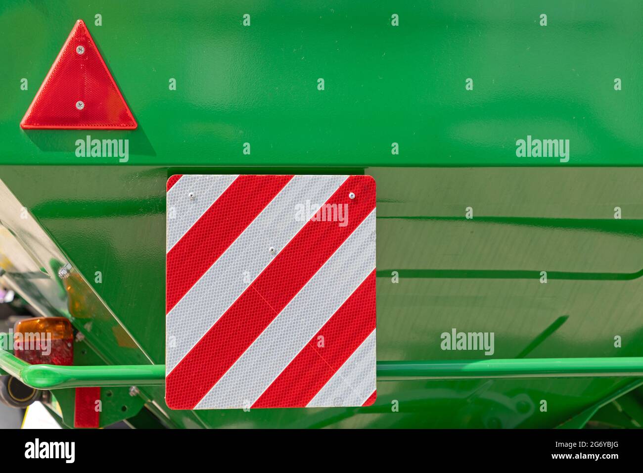 Safety Sign Reflective Triangle at Green Agriculture Trailer Stock ...