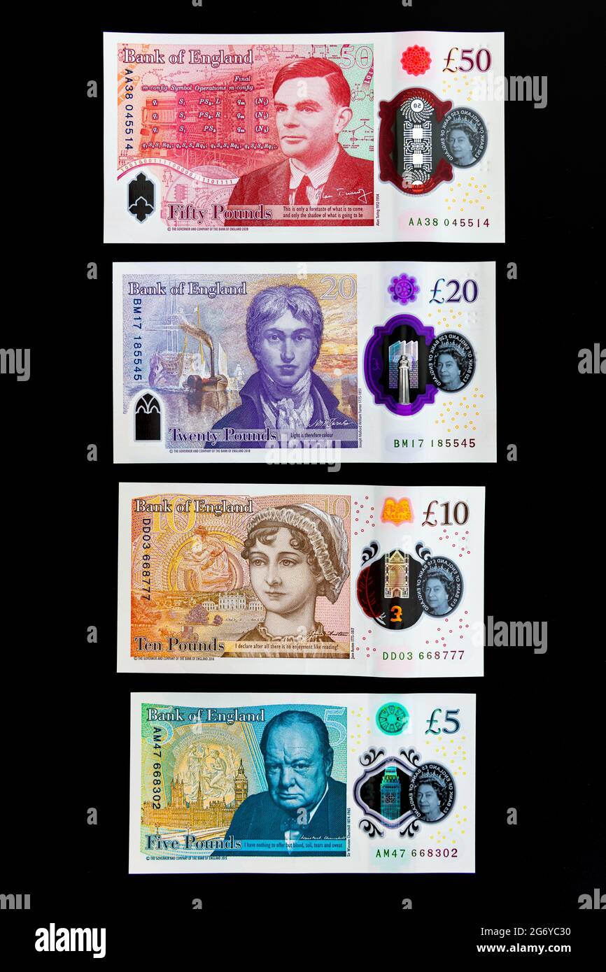 Bank of England new polymer banknotes featuring Winston Churchill, Jane ...
