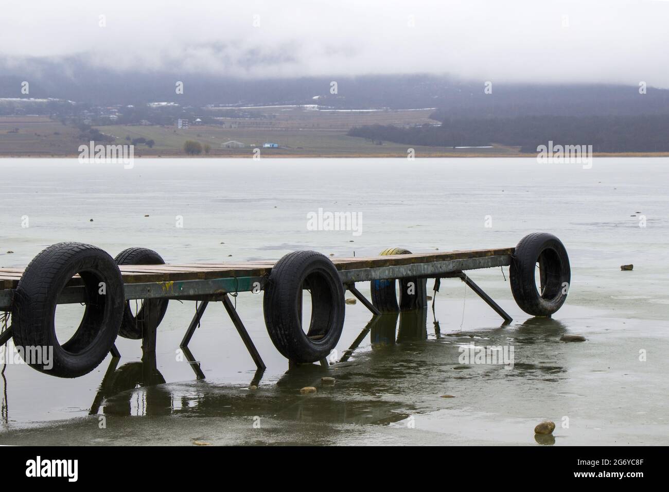 Lake background, ice and frozen water in Tbilisi, Georgia. Weather in ...