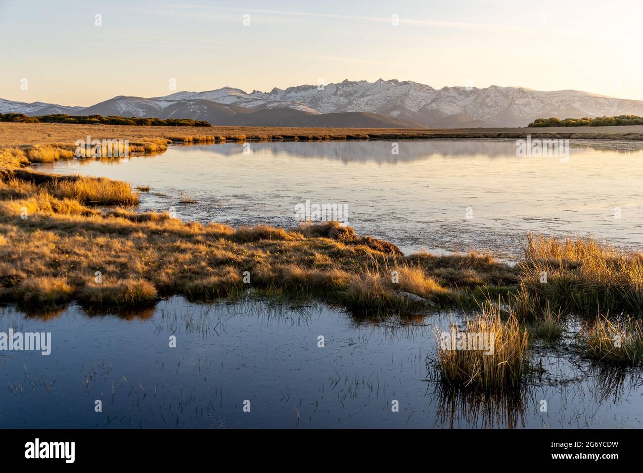 Laguna del Gallo lake at sunset in Gredos Mountains, Spain Stock Photo ...
