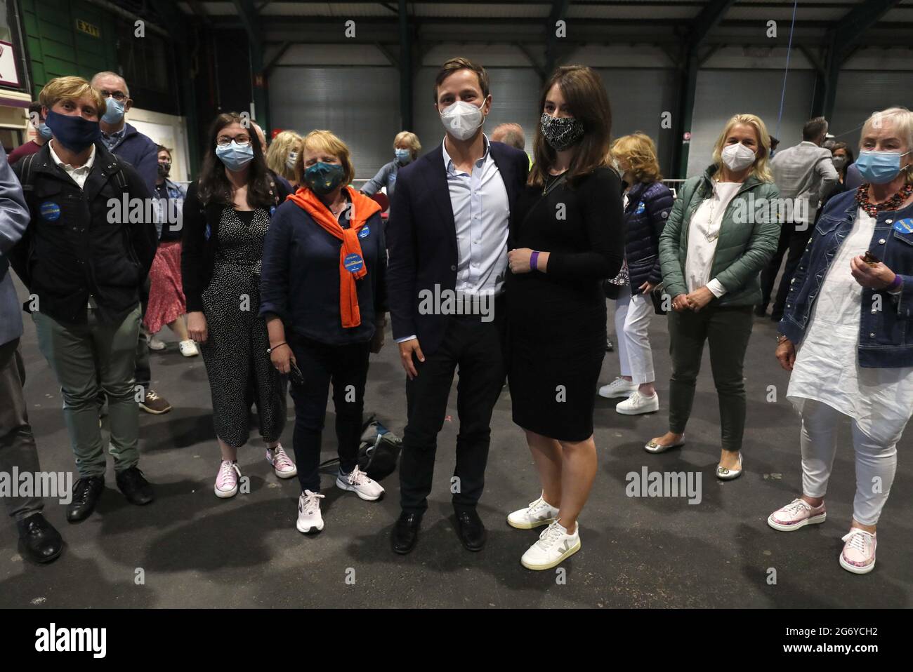 Fine Gael candidate James Geoghegan and his wife Claire (centre) arrive ...