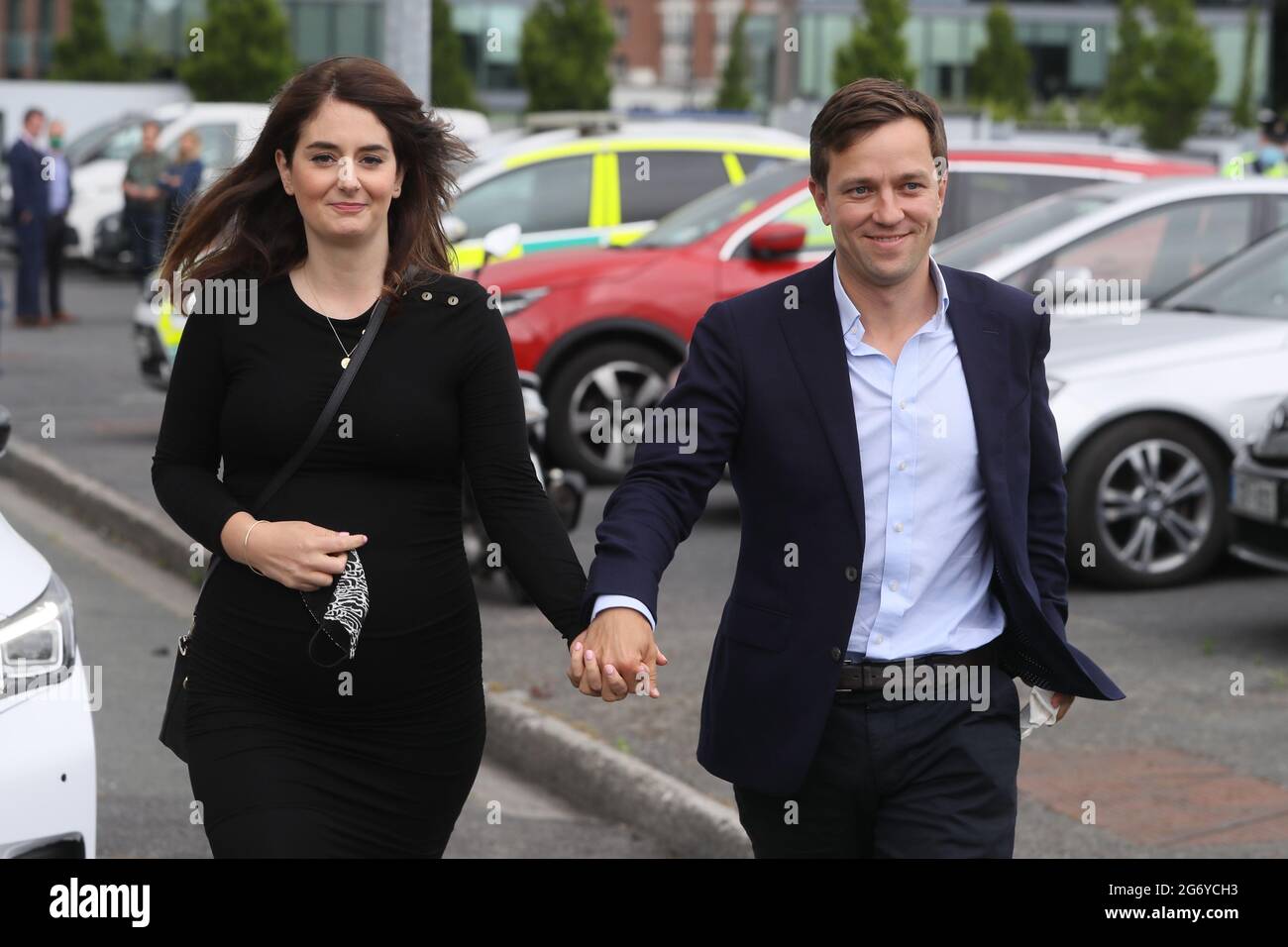 Fine Gael candidate James Geoghegan and his wife Claire arrives at the ...
