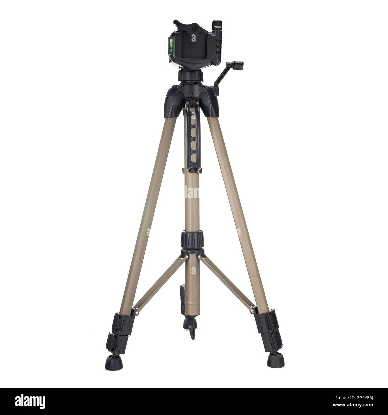Closeup shot of camera tripod isolated on a white background Stock ...