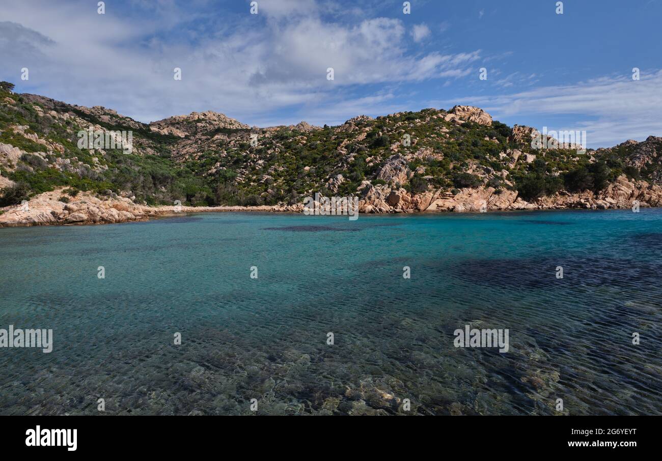 Cala Brigantina beach, little cove in Caprera island, la Maddalena ...
