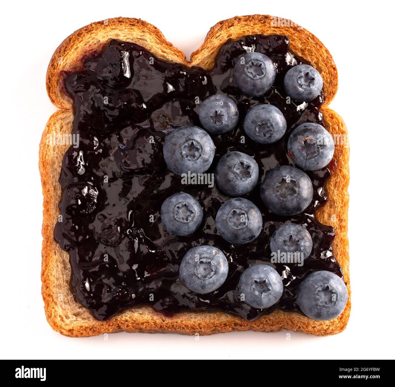 A Single Piece of Wheat Bread Toasted with Blueberry Jam Isolated on a ...