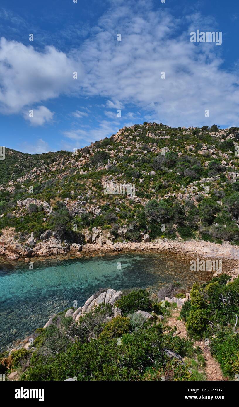 Cala Brigantina beach, little cove in Caprera island, la Maddalena ...