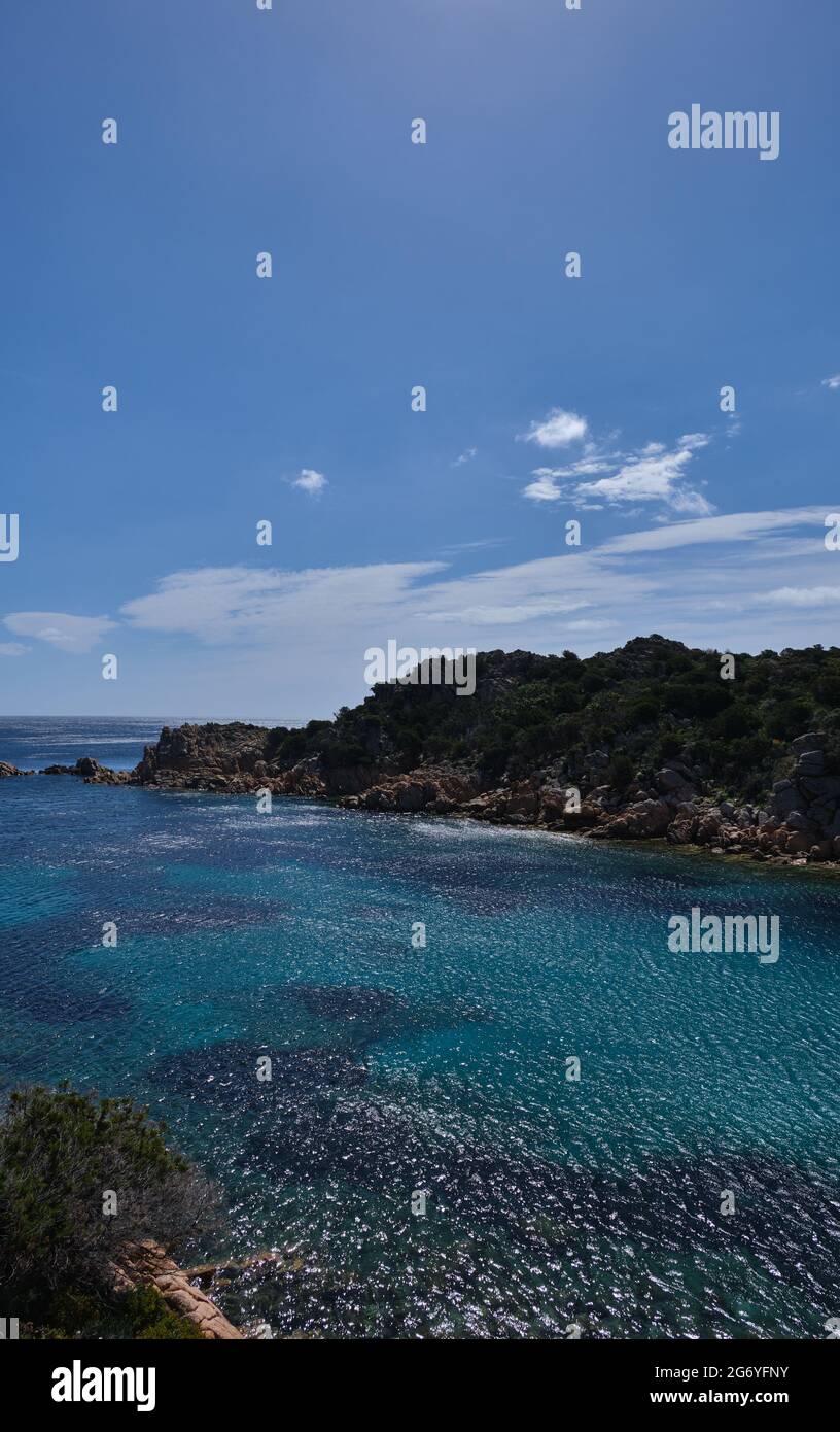 Cala Brigantina beach, little cove in Caprera island, la Maddalena ...