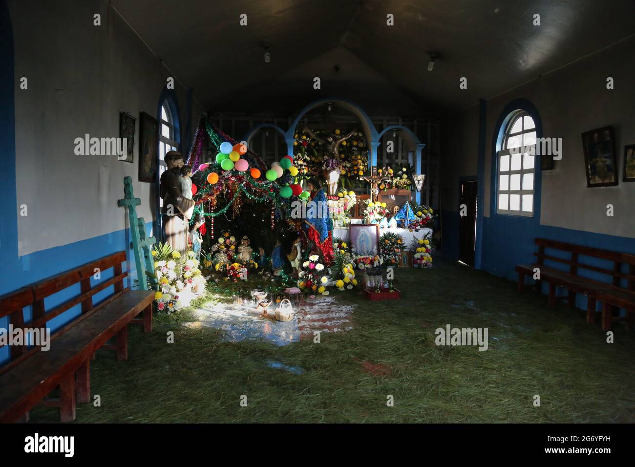 Interior of a small countryside church in Mexico Stock Photo - Alamy