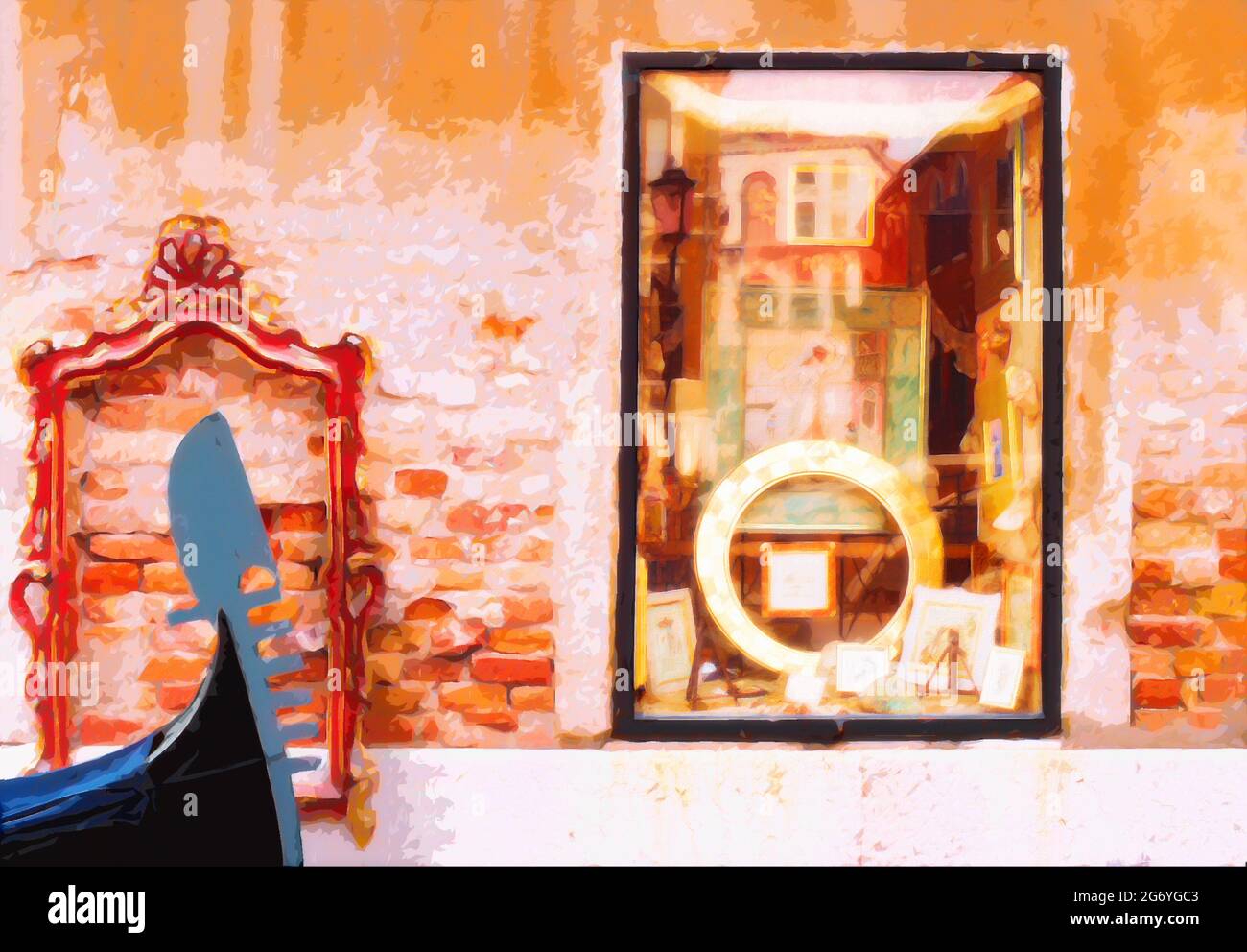 Italy, Venice, shop window, picture frame, and gondola, arty Stock ...