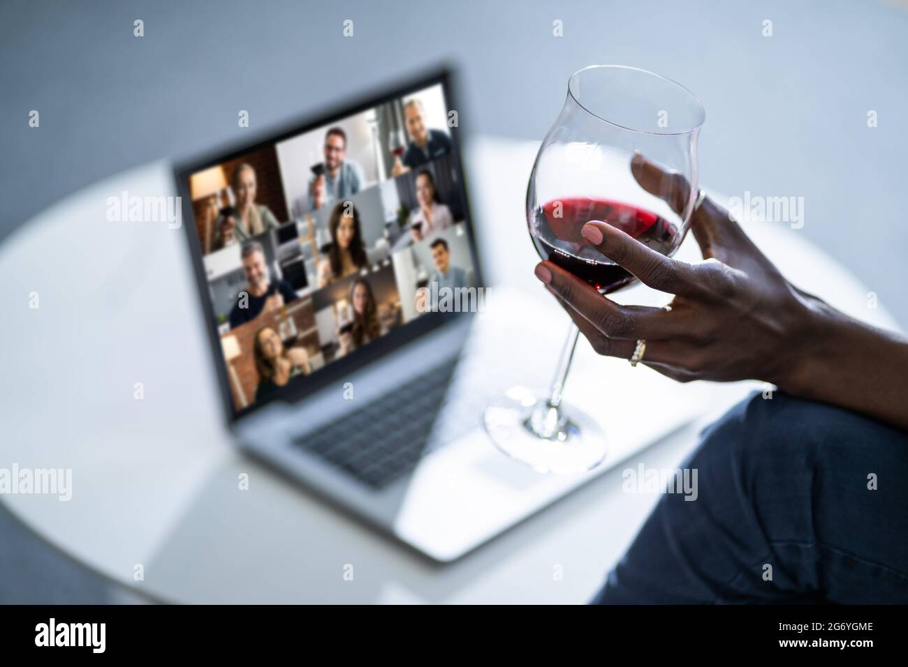 Virtual Wine Tasting Dinner Event Online Using Laptop Stock Photo - Alamy