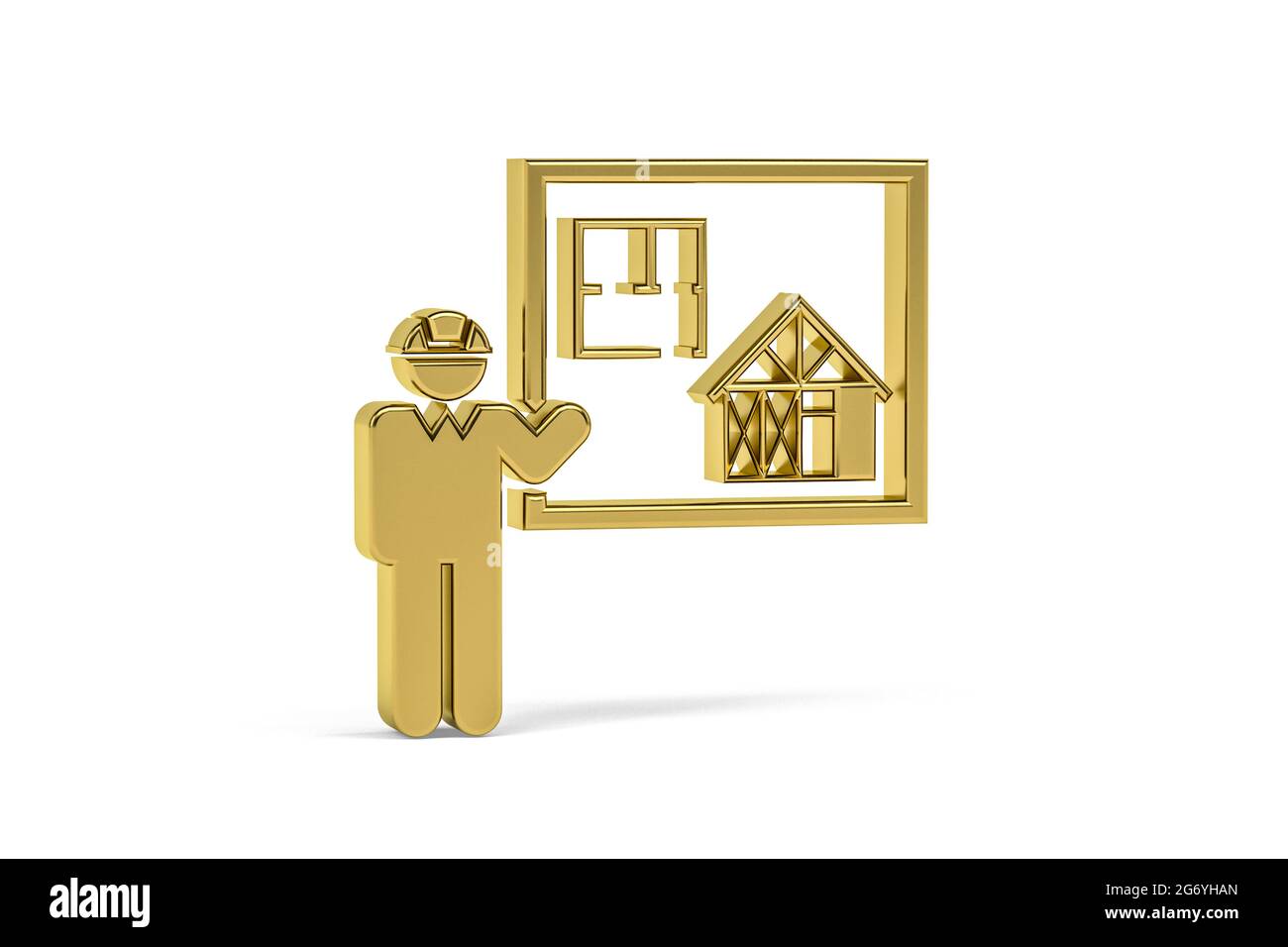 Golden 3d architect icon isolated on white background - 3d render Stock ...