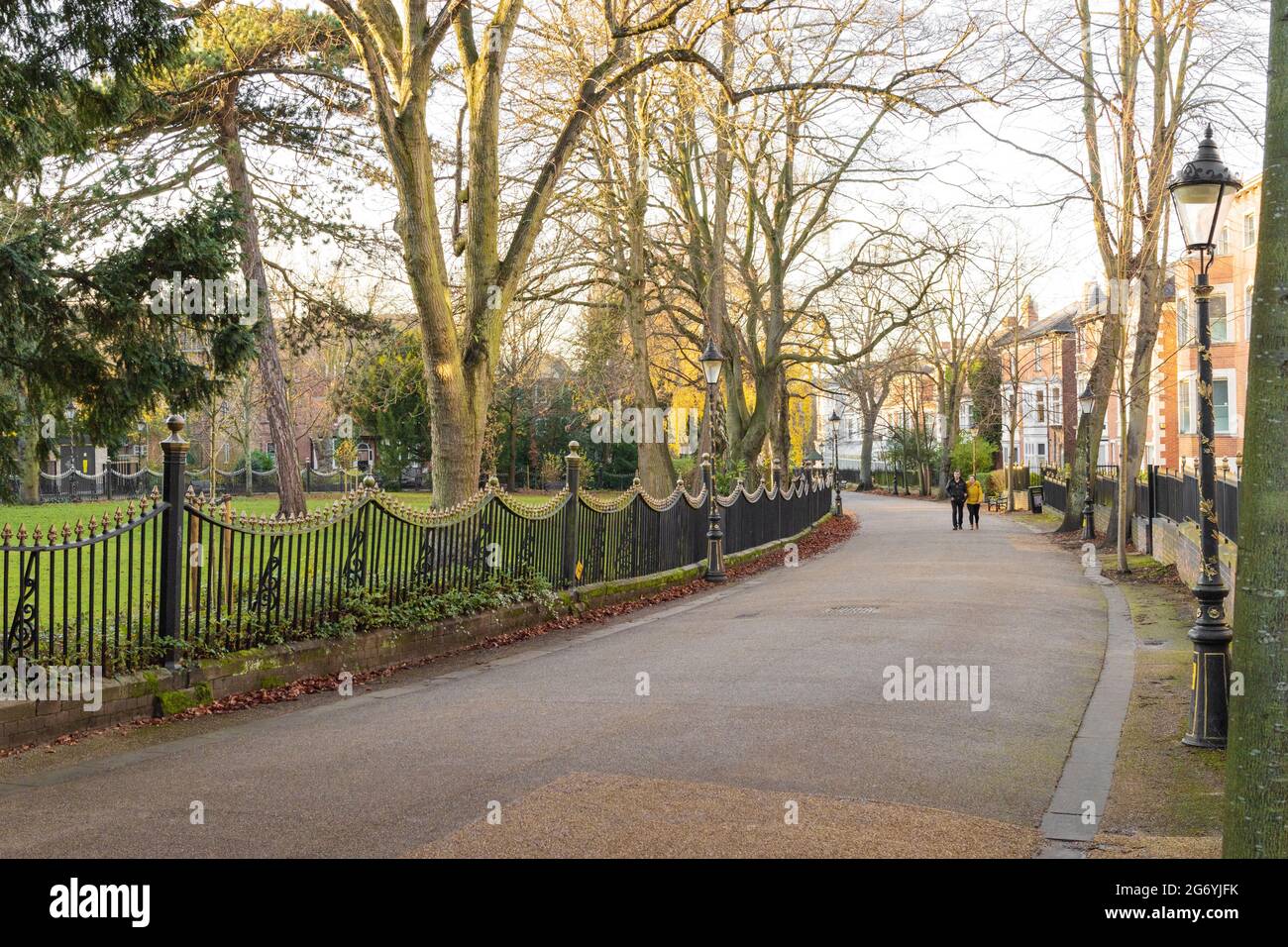 New Walk near University Road and The Oval, shows 2 people walking down ...